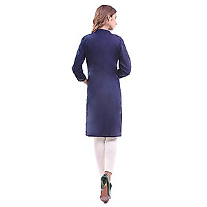 Chichi Indian Women's Plain Cotton Kurti Top, Blue, Small