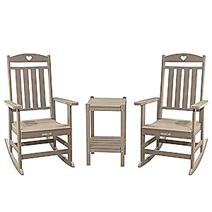 letsdate 3-Piece Patio Rocking Chairs Set | 2 Love High Back Plastic Rocking Chairs with 1 Side Table, Outdoor & Indoor | HDPE |Easy to Assemble | for Lawn, Porch(Medium Brown)