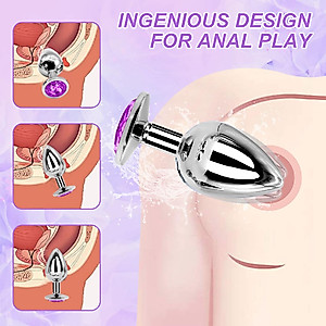 Purple 3 Piece Stainless Steel Smooth Trainer Suction Cup Realistic Classic Plug Double Headed Kit, Can Be Used in The Bathroom or Bedroom or Living Room