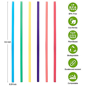 [100 Pcs] Biodegradable Compostable Disposable Colorful Straws - PLA Plant Based Drinking Straws for Juice Coffee Cocktail Cold Drinks (8.25" LongX0.23" Wide)