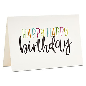 Happy Birthday Greeting Cards (48-Pack) - 6 Handwritten Modern Style, Colourful Designs - Blank on the Inside, Envelopes Included - 10 x 15 Centimetres