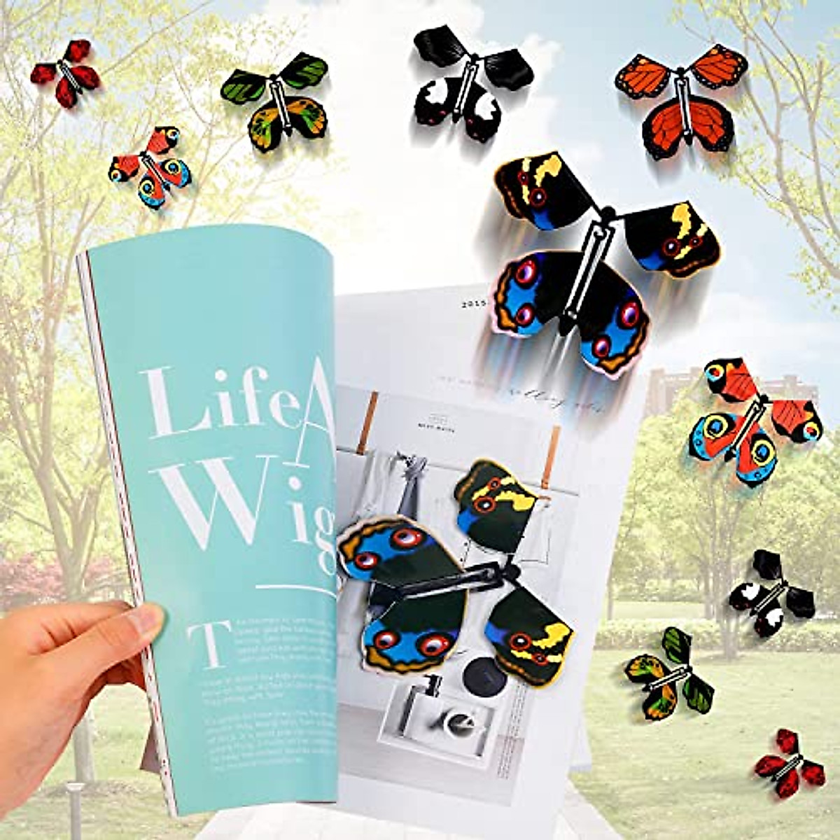 HLARTNET Magic Flying Butterfly Toy - Magic Wind Up Rubber Band Powered Flying Butterfly Surprise for Colorful Bookmark and Greeting Card Mother's Day Surprise Gift 6 Pcs