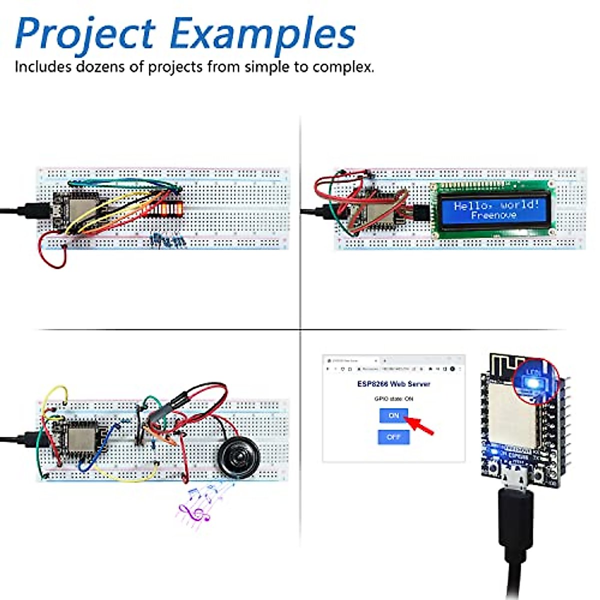 Freenove Ultimate Starter Kit for ESP8266 (Included) (Compatible with Arduino IDE), ESP-12S Onboard Wi-Fi, MicroPython C Code, 714-Page Detailed Tutorial, 218 Items, 109 Projects