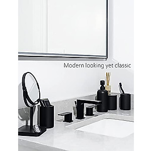 Jo Lavie Matte Black Bathroom Accessory Set 4 Pcs & Rectangle Vanity Tray, BathroomOrganizer Soap Dispenser Apothecary Jar Toothbrush Holder Toothbrush Cup Bathtub Tray Bathroom Organizer