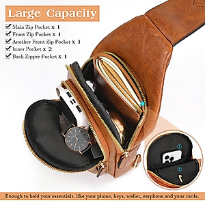 SUOSDEY Sling Bags for Women Crossbody Leather Sling Backpack Chest Bag Shoulder Bags with Adjustable Strap for Casual Traveling Hiking Cycling Brown