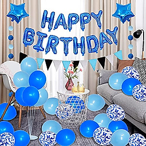 Succris 38TH Blue Theme for 38 Years Old Birthday Party Supplies Blue Happy Birthday Banner Blue Circle Dots Garland Paper Hanging Triangle Flag Banner Confetti balloons Number 38 Blue