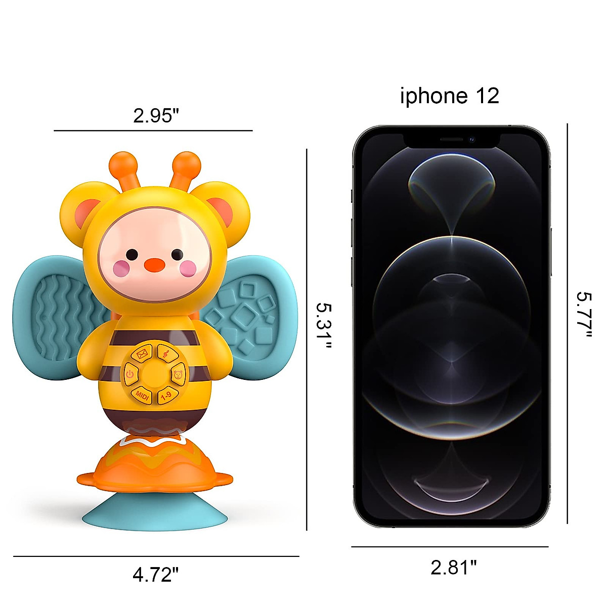 Tinabless Suction Cup High Chair Toy, Baby Musical Toy Yellow Bee Toy with Music and LED Lights, Infant Light Up Toys, Developmental Tray Toy, Newborn Gifts for Ages 6 Months and Up Boys Girls