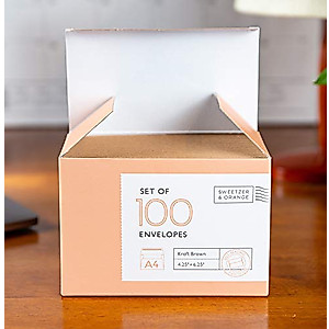 Sweetzer & Orange, A4 Brown Envelopes Self Seal. 100x Envelope and Box. Mailing Envelopes 4x6 (4.25 x 6.25 in.) Kraft 150gsm Self Sealing Envelopes, Blank 4x6 Envelopes for Invitations and Wedding