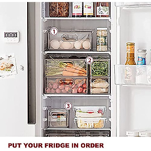 3 Pack Refrigerator Organizer Bins with Pull-out Drawer, Large Stackable Fridge Drawer Organizer Set with Handle, BPA-free Drawable Clear Storage Cases for Freezer, Cabinet, Kitchen, Pantry Organization