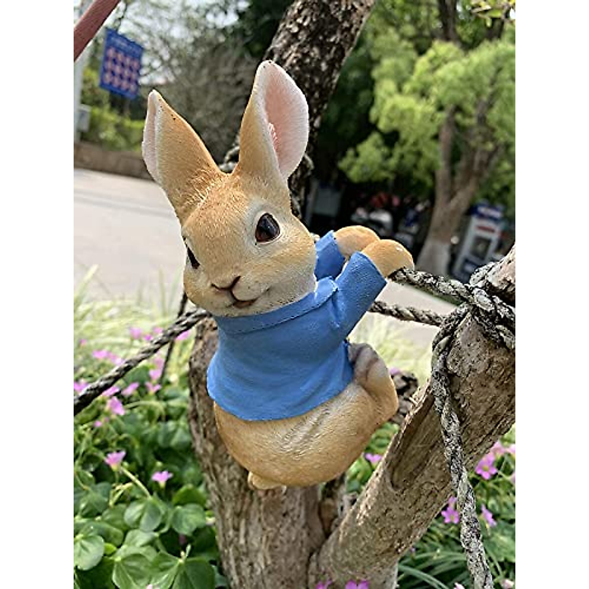 iRonrain Mini Garden Statues Hanging Bunny, Indoor Outdoor Decorations Cute Rabbit Planter Pots Hanger Art Décor Figurine Ornament for Easter Yard Home Garden Patio and Office (Blue)