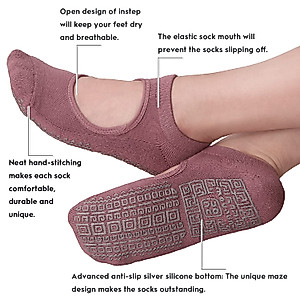 unenow Non Slip Grip Yoga Socks for Women with Cushion for Pilates, Barre, Home