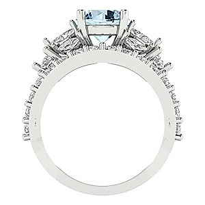 Clara Pucci 2.72ct Round Cut Custom Marquise 3 stone Sky Blue Topaz Engagement Wedding Bridal Ring Band set 18K White Gold Size 5.75