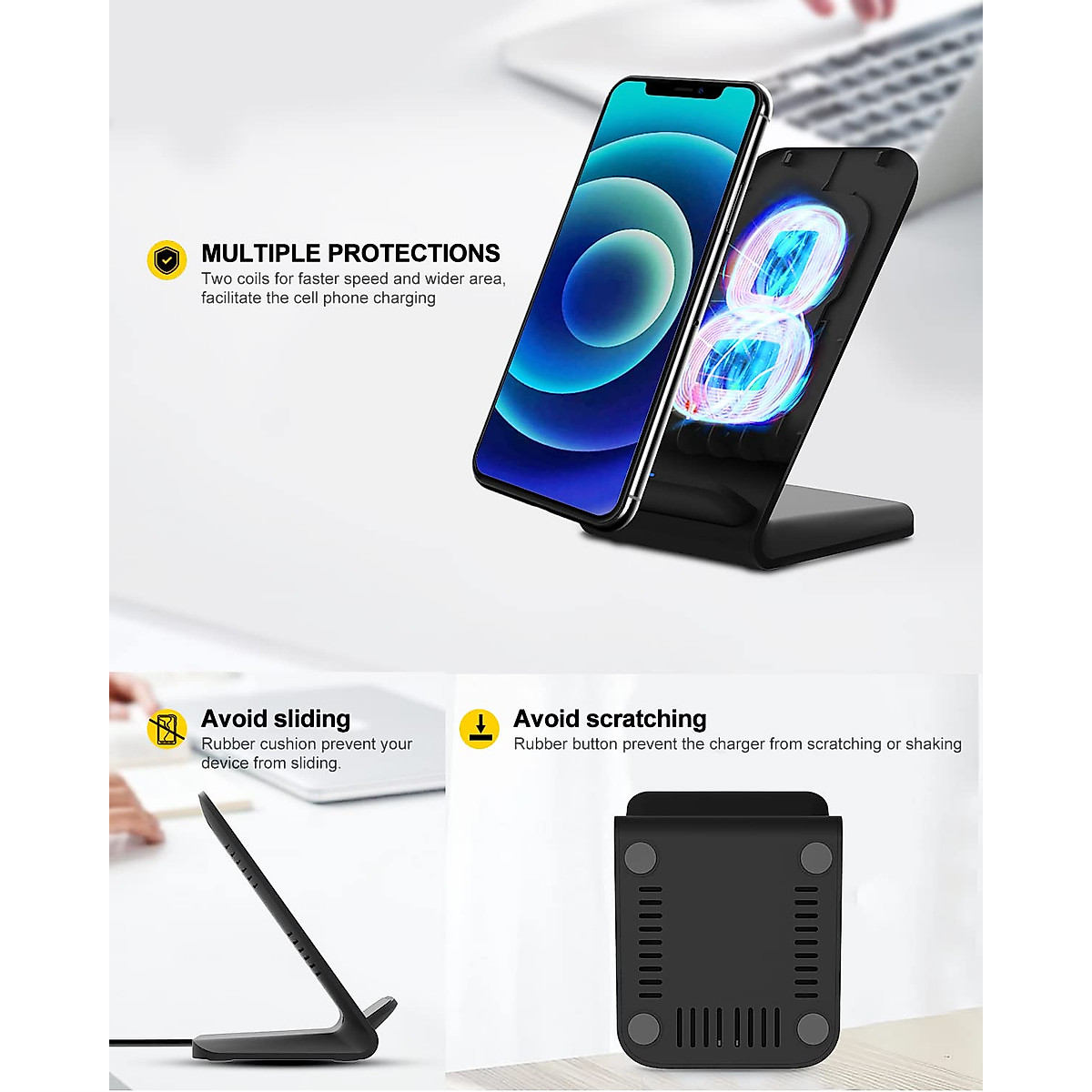 Fast Wireless Charger, Trummul Upgraded 10W Wireless Charging Stand Compatible with iPhone 13 12 11 Pro XR XS 8 Plus Galaxy S22 S21 S10 Note 20 10 Google LG and Other Wireless Charging Phones