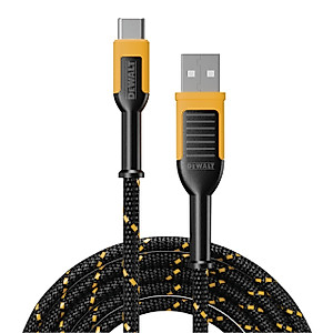 DEWALT Type C to USB Cable — Reinforced Braided Cable for USB to USB-C — Type C Fast Charging USB-C to USB-A Cable — Fast Charging Cord Type C — 6 ft