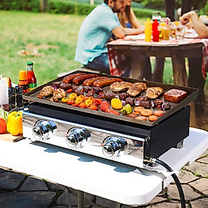 Cecarol 23in 3-Burner Propane Gas Griddle, 355 sq in, 25,500 BTU - For Outdoor, RV, Tailgating (Gray)