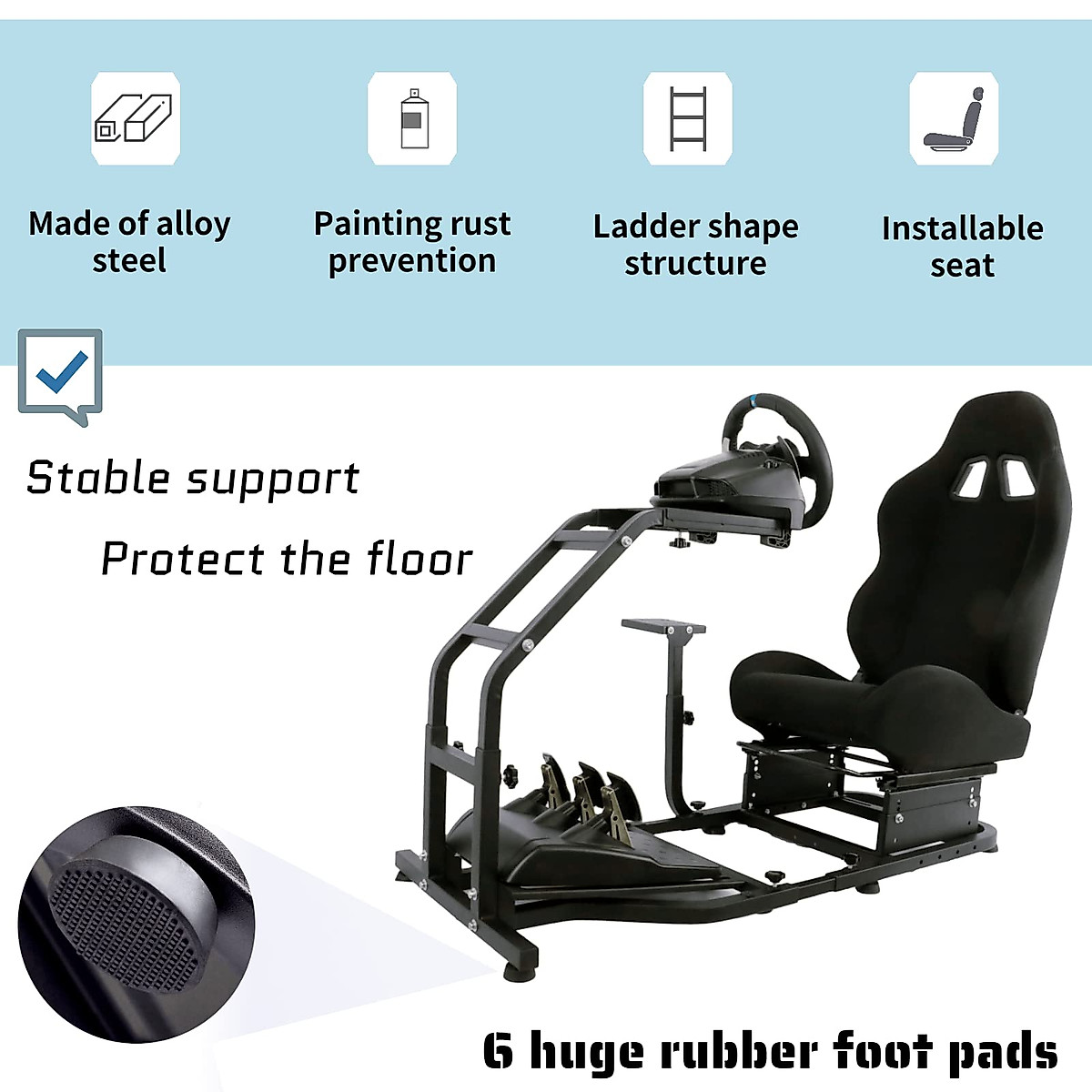 Anman G25 Racing Simulator cockpit with Black Gaming Seat Fit for Logitech G27 G29 G920 G923,Thrustmaster T500RS T300RS race car seat, NOT Include Wheel Shifter Pedal