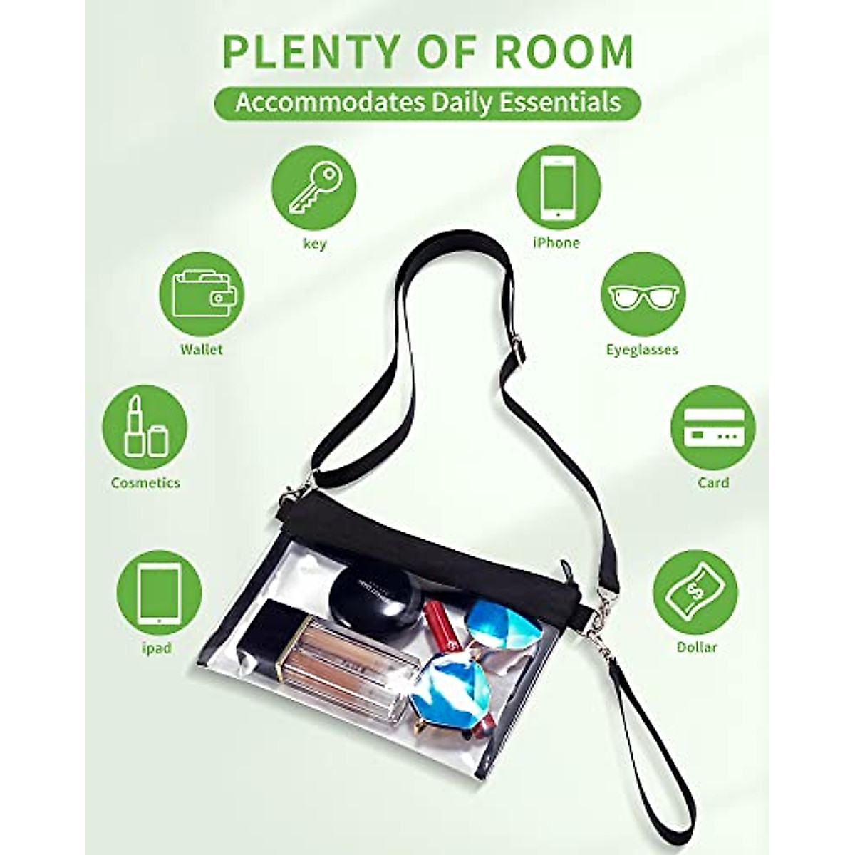 MAY TREE Clear Purse for Concert Stadium Festival Concert Clear Bag Stadium Approved for Women and Men, Black