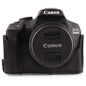 MegaGear MG1607 Ever Ready Leather Camera Case compatible with Canon EOS Rebel T7 (18-55mm), 2000D (18-55mm) - Black