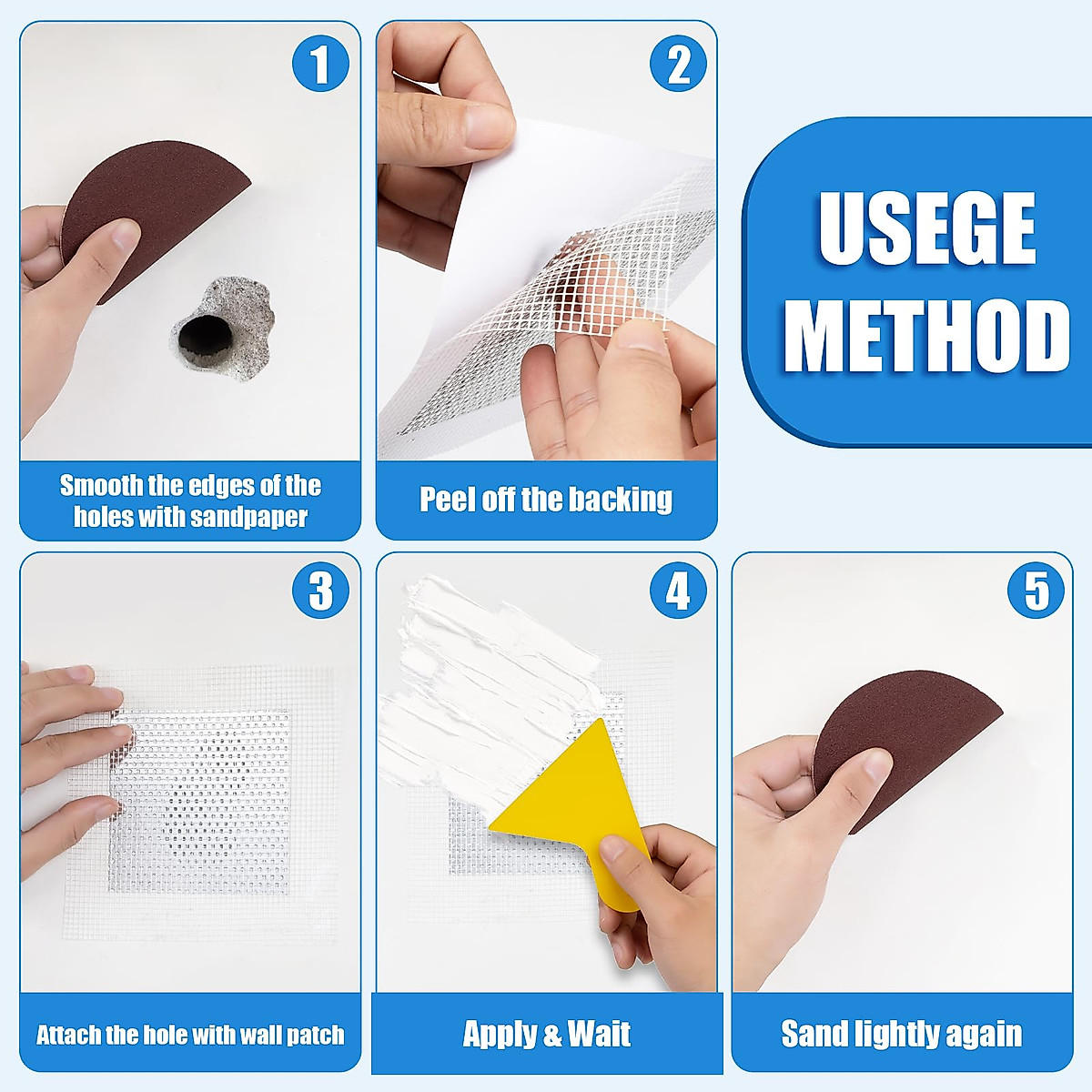 Drywall Repairs Kit, 6 Pieces Wall Patch Kits, 4/6/8 Inch Dry Wall Hole Repair Patch Metal Patch, Quick Fix Extended Self-Adhesive Mesh (6 Pcs)