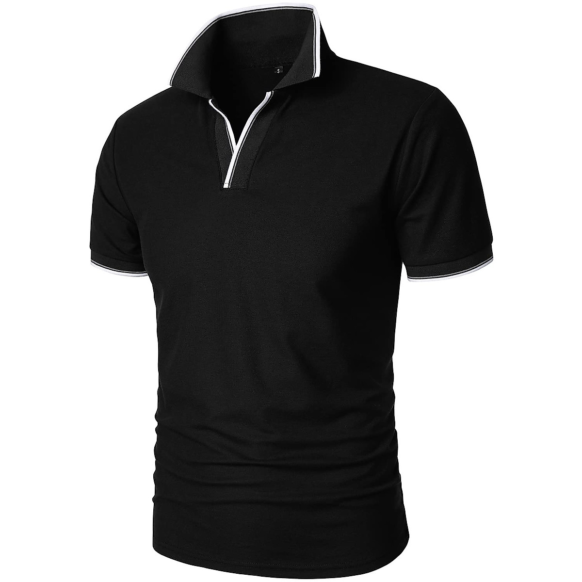 HOOD CREW Man’s Polo Shirt Casual Basic Designed V-Neck Tee Shirts Black XL