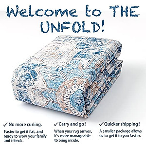 jinchan Area Rug 5x7 Indoor Vintage Rug Floor Cover Print Distressed Carpet Multi Thin Rug Chenille Blue Foldable Accent Rug Lightweight Non Slip Kitchen Living Room Bedroom Dining Room