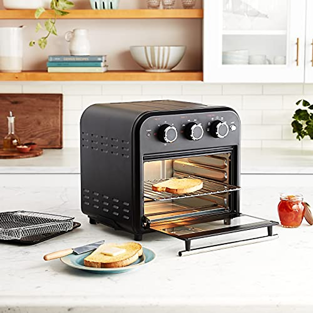 COMFEE' Retro Air Fryer Toaster Oven, 7-in-1, 1250W, 14QT Capacity, 4 Slice, Fry, Bake, Broil, Toast, Warm, Convection Black, Perfect for Countertop (CO-A101A(BK))
