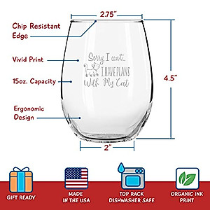 Funny Cat Stemless Wine Glasses Set of 4 | Hilarious Cat Gift Idea for Women, Pet Owners and Wine Lovers | 15 oz. Funny Cat Wine Glass with Cute Messages | Dishwasher Safe | Made in USA