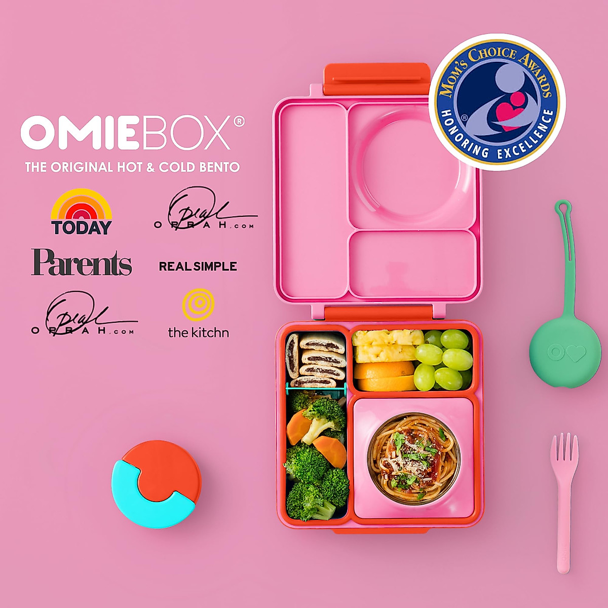 OmieBox Bento Box for Kids - Insulated Lunch Box with Leak Proof Thermos Food Jar - 3 Compartments, Two Temperature Zones (Single) (Packaging May Vary)
