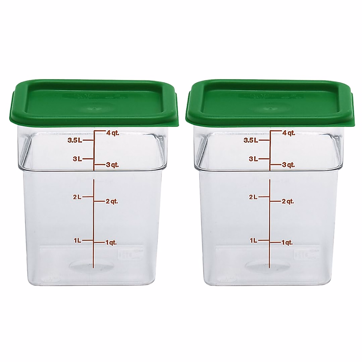 Cambro 4 QT (Quart) Square Food Storage Container with Greeen Lid (2 Pack) - Classic Series (Clear)