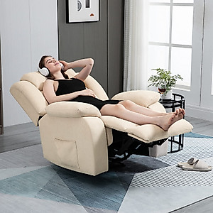 HOMHUM Massage Recliner Chair Fabric Heated Ergonomic Lounge Chair for Living Room Overstuffed Reclining Chair Single Sofa, Remote Control, Beige