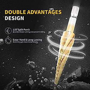 SILATU Step Drill Bit Set - 3 Pieces Titanium HSS Coated Step Drill Bit, 31 Sizes 1/4 Inch Hexagon Shank Step Drill Bit for Wood, Metal, Plastic, Multiple Hole (1/8”-1/2”, 3/16”-7/8”, 3/16”-1/2”)