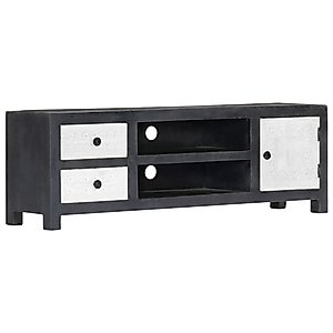 vidaXL TV Stand, TV Unit for Living Room Bedroom, Sideboard with Drawer, TV Console Media Cabinet Entertainment Center, Gray& White Solid Wood Mango