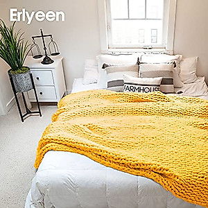 ERLYEEN Chunky Knit Blanket Handmade Chenille Blanket Warm Soft Cozy for Bed Chair Sofa Best Gift Turmeric 40"x60"（Love Seat）