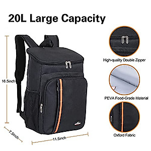 Cooler Backpack 20L Insulated Backpack Coolers Lightweight Leak-Proof (black)