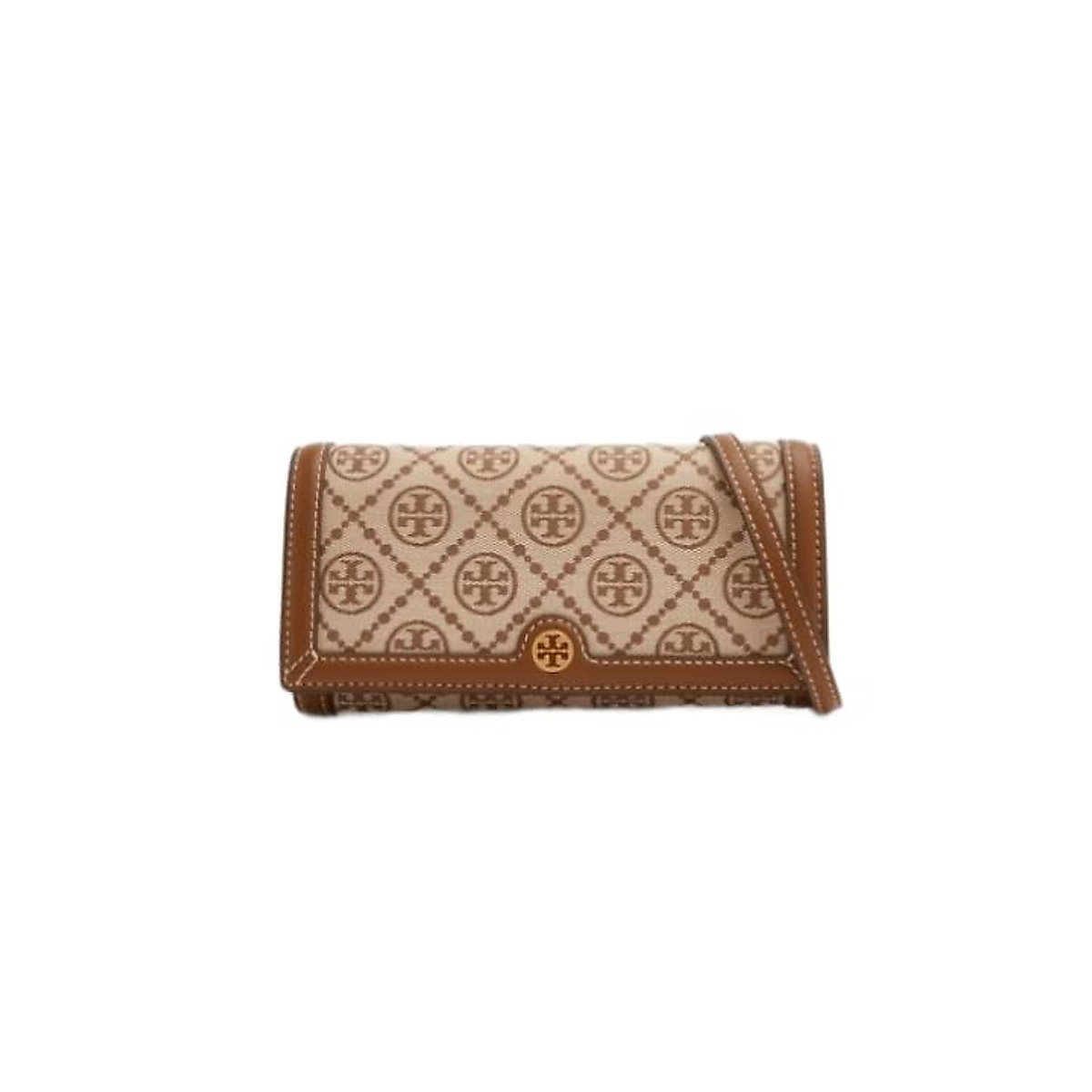 Tory Burch Women's T Monogram Jacquard Wallet Crossbody, Hazel, Tan, Print, One Size