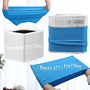 FFsign 211+ Filter & 211+ Pre-Filter Replacement Compatible with Blueair Blue Pure 211+, 1 Pack Foldable Particle and Carbon Filter & 1 Pack Washable Pre-Filter