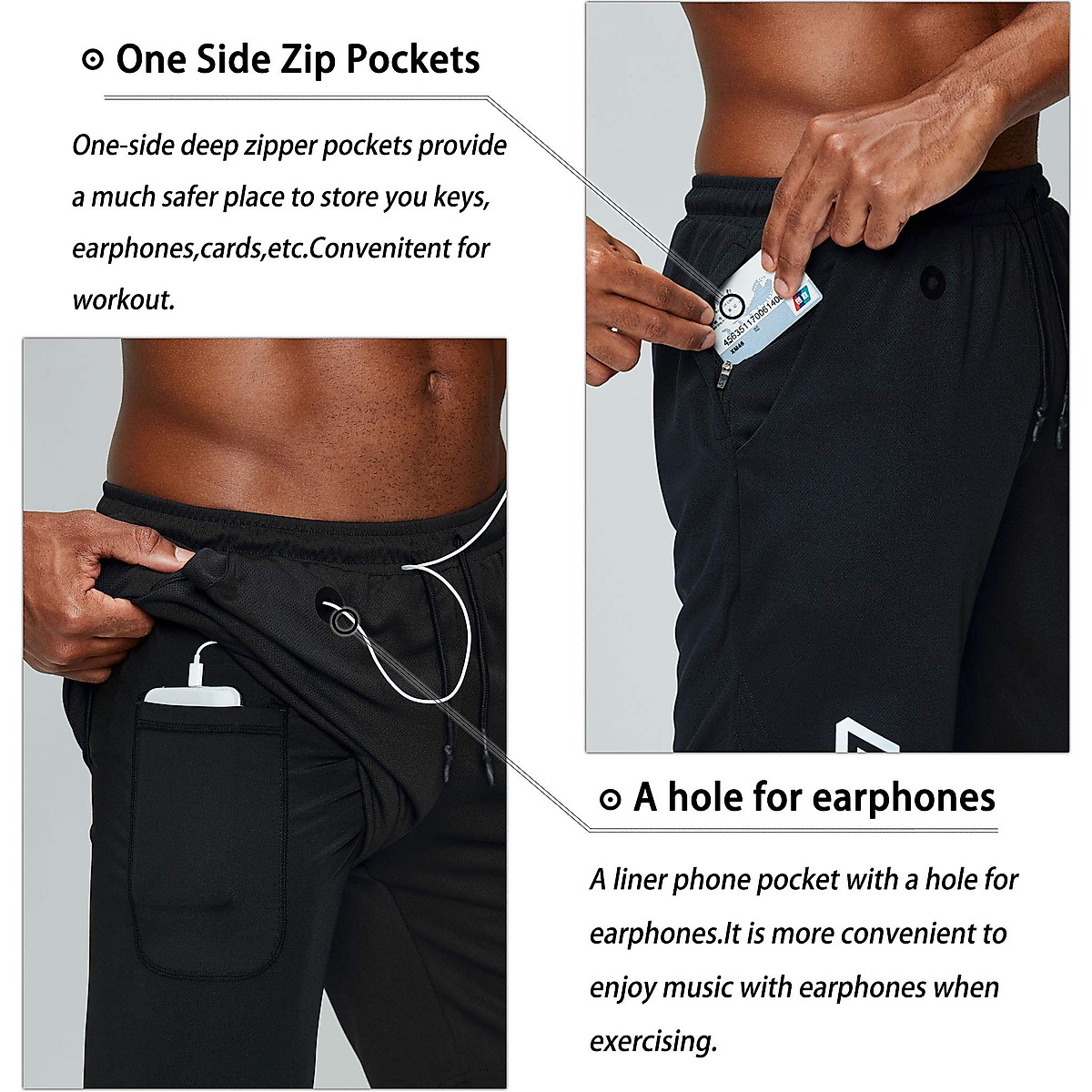 Pinkbomb Men's 2 in 1 Running Shorts Gym Workout Quick Dry Mens Shorts with Phone Pocket (Black, Large)