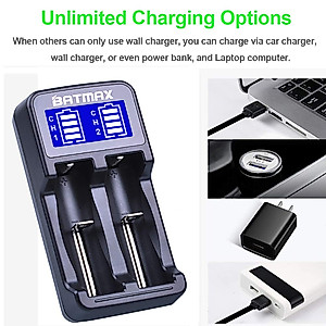 Batmax LCD Universal Intelligent USB Dual Battery Charger for Li-ion/Ni-MH/Ni-Cd 18490 18350 17670 17500 16340(RCR123) 14500 A AA AAA AAAA Rechargeable Batteries