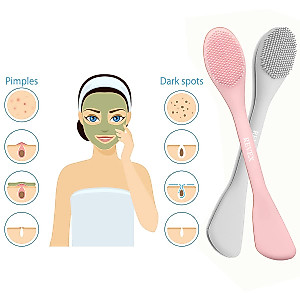 REVEX Silicone Face Mask Applicator,Face Scrubber,2Pcs Mask Applicator Tool for Facial Mud,Facial Cleansing Brushes with Bristles for Makeup Skincare Removal.(Pink+Gray)