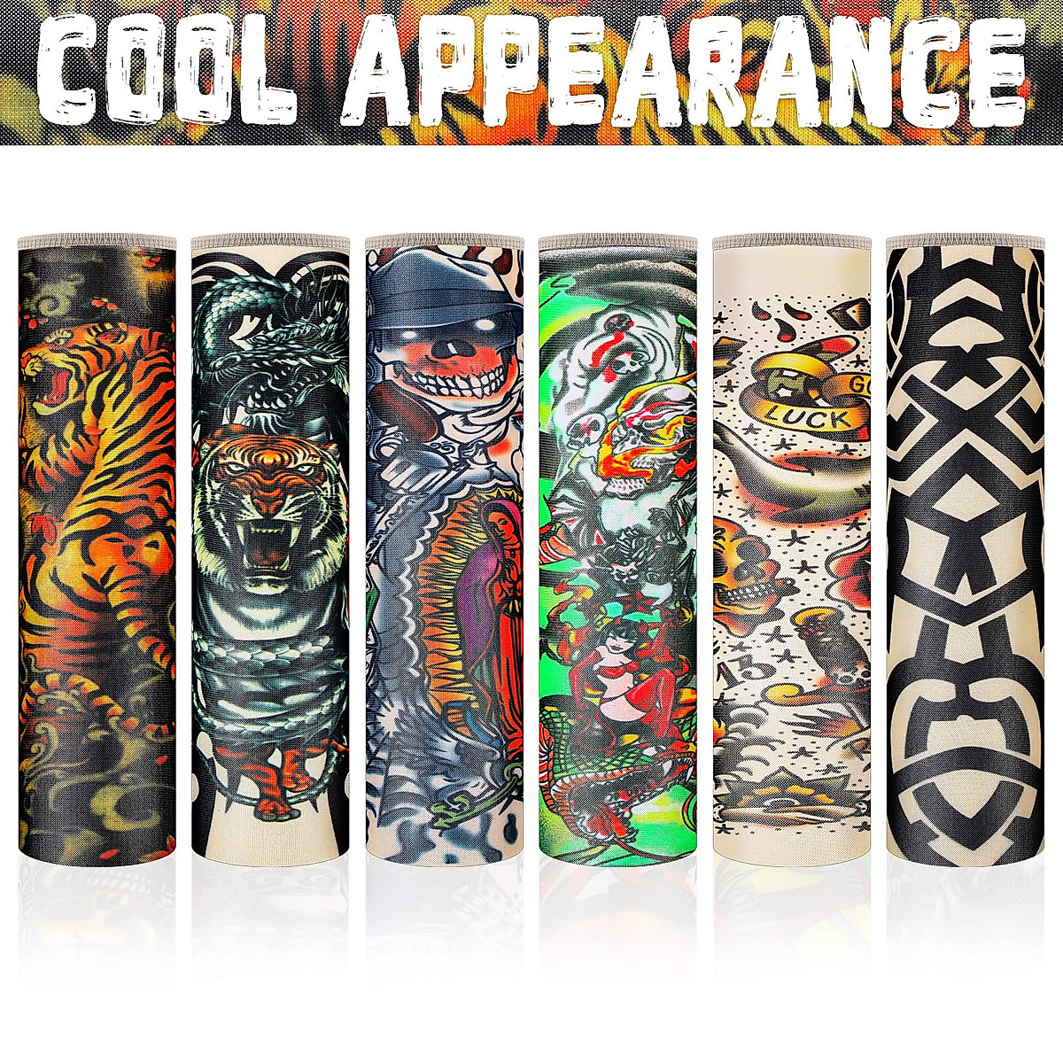 12 Pieces Tattoo Arm Sleeves for Kids Temporary Kids Tattoo Sleeve UV Sun Protection Kids Arm Sleeves (Funny Pattern)