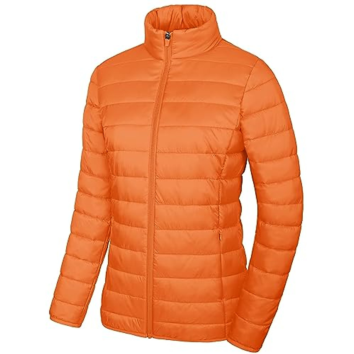 MAGCOMSEN Puffer Coat Women Winter Ultra-light Quilted Padded Jacket with 4 Pockets Full Zip Stand Collar Warm Coat, Orange M