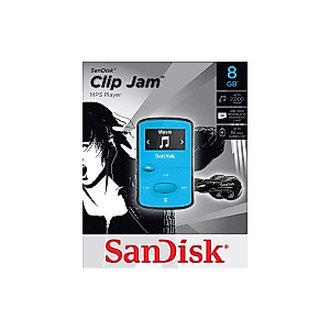 SanDisk 8GB Clip Jam MP3 Player, Blue - microSD Card Slot and FM Radio - SDMX26-008G-G46B
