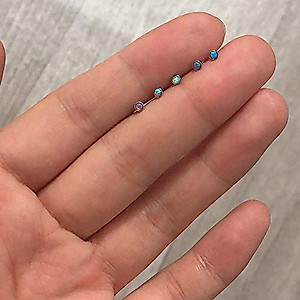 ZS 5 Pieces Opal Nose Studs 20 Gauge Nose Pin Blue Nose Piercing Stud Stainless Steel Nose Stud Retainer L-Shape (5PCS L-shaped Nose Rings)