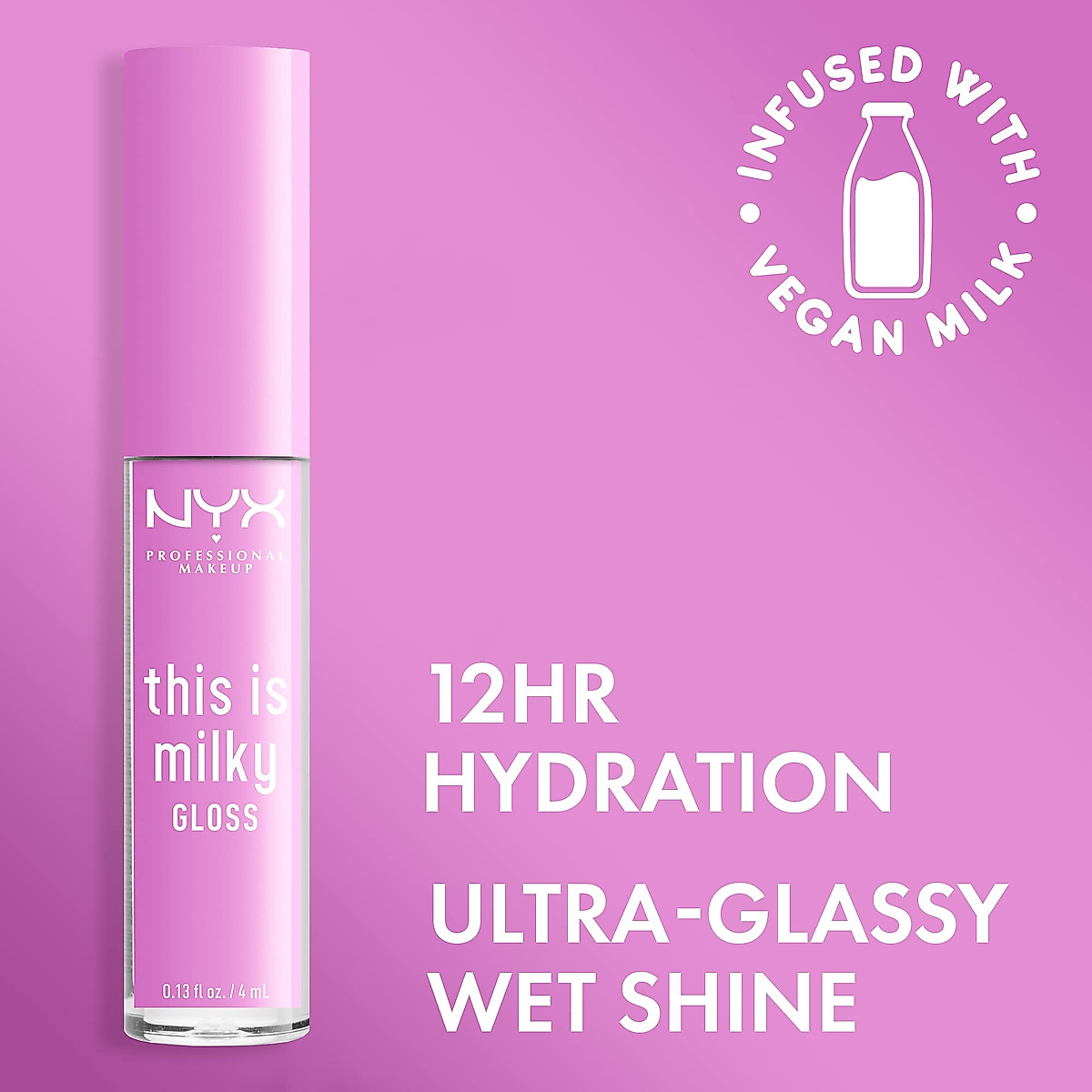 NYX PROFESSIONAL MAKEUP This Is Milky Gloss, Vegan Lip Gloss, 12 Hour Hydration - Lilac Splash (Sheer Baby Purple)
