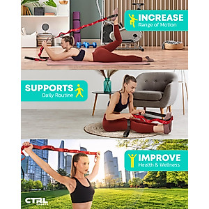 Stretching Strap with Loops - Non Elastic Stretch Band for Physical Therapy, Yoga Strap for Stretching Equipment, Stretch Bands for Exercise and Flexibility - Fascia, Hamstring and Leg Stretcher Belt