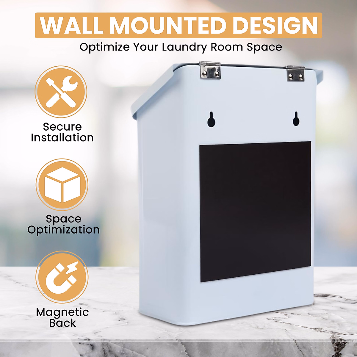 Embossed Magnetic Lint Bin For Laundry Room | Modern Farmhouse Laundry Lint Bin | Lint Trash Can For Laundry Room | White Lint Bin For Laundry Room Magnetic | Space Saving Storage Laundry Bin with Lid