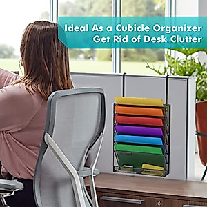 Delifox 7-Compartment Wall Mounted Hanging File Organizer Cubicle Wall File Holder Vertical Document Organizer for Office Home, Black