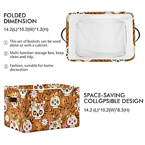 Sugar Skulls Flowers Storage Basket Bins Foldable Laundry Hamper Toy Storage Bins Box Organizer for Living Room Clothes Nursery Closet Shelf Playroom,1 pcs