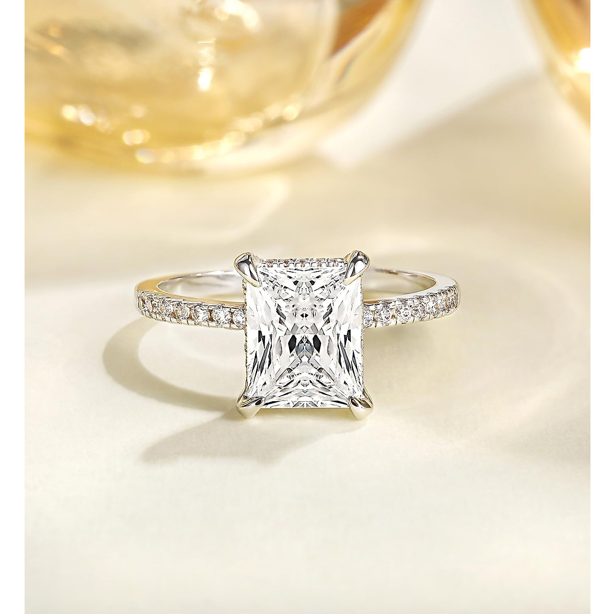 TIGRADE 4CT Engagement Ring for Women Radiant Cut Cubic Zirconia Wedding Band CZ Promise Anniversary Ring Size 3-13, Silver, Size 6