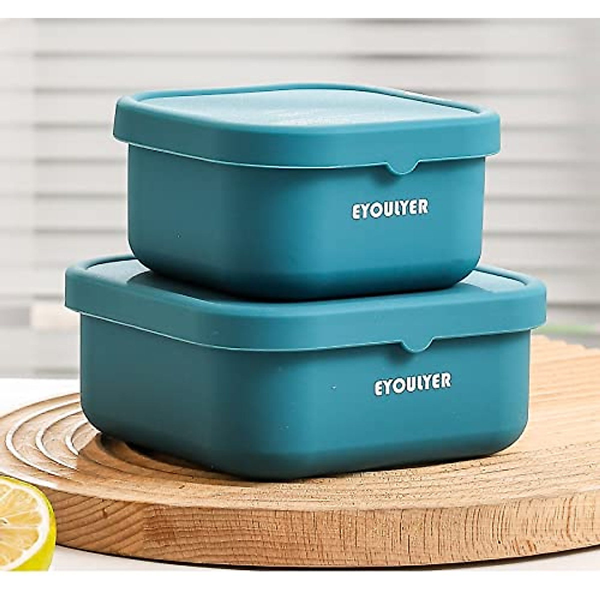 Eyoulyer Silicone Bento Box with Lid Food Storage Durable Bowl Mixing Serving Eating Non-Slip Easy Grip Indoor Outdoor Travel To-Go Food Containers Set2 Canister (GREEN-SQUARE)